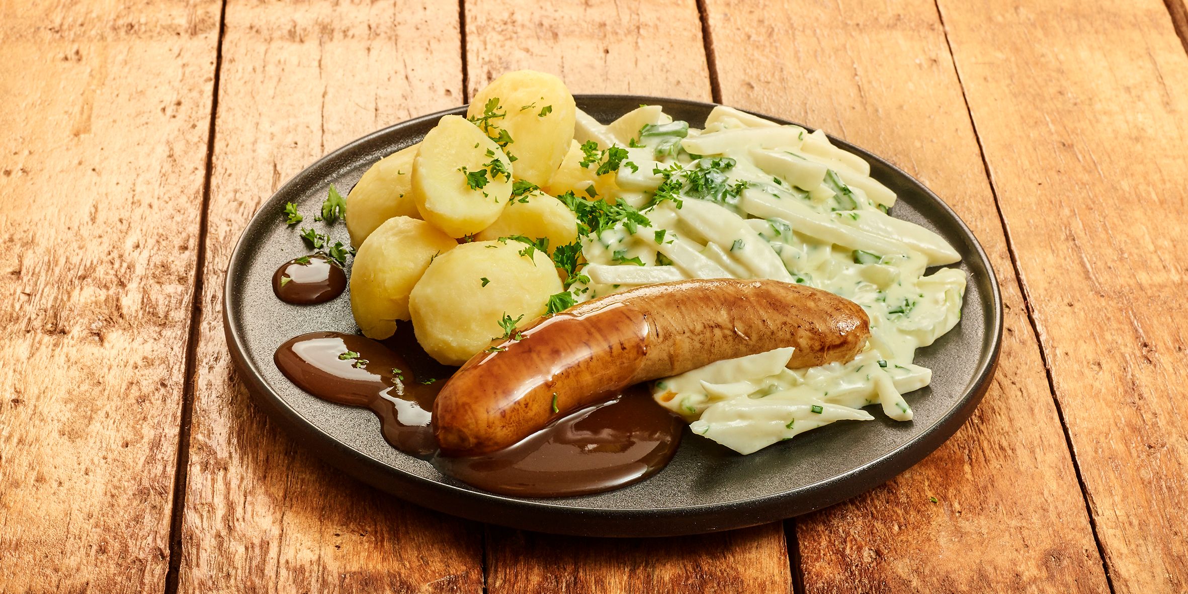 Gebraden worst met koolraapjes en aardappelen | Uitgekookt